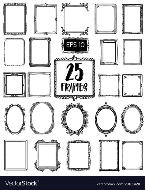Collection 25 Of Beautiful Hand Draw Frames Vector Image