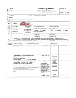 Fillable Online Customs Clearance Invoice Customs Services