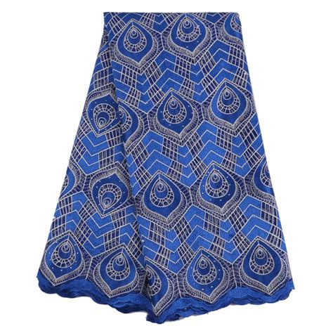 Últimas Azul Africano tela de encaje guipur Tela de Encaje Francés de