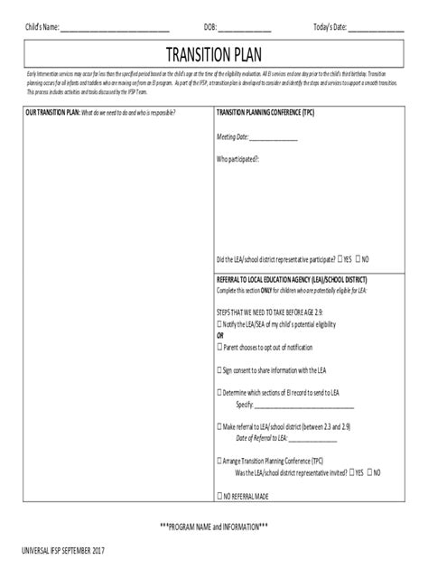 Fillable Online TRANSITION PLAN Fax Email Print PdfFiller