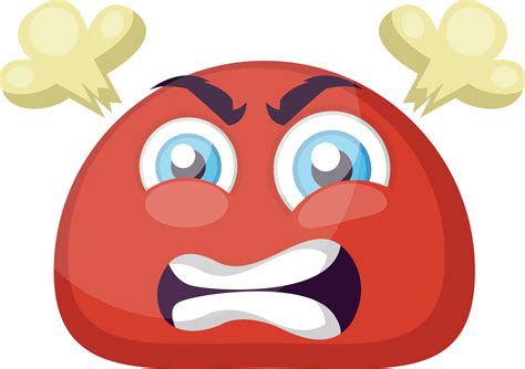 Ilustración de vector de cara de emoji redondo rojo furioso sobre un