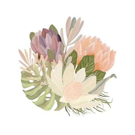 Bouquet De Fleurs Aquarelle Dans Un Style Bohème Vecteur Premium