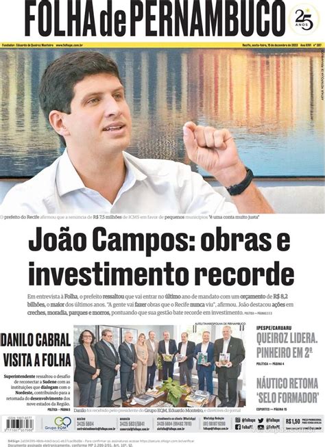 Capa Folha De Pernambuco Quinta 10 De Agosto De 2023