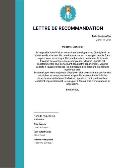 Lettre de recommandation professionnelle Modèles de PDF Jotform