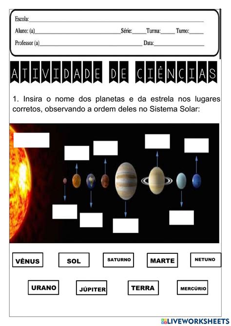 Atividade Sobre O Sistema Solar Ideias E Modelos Em Pdf