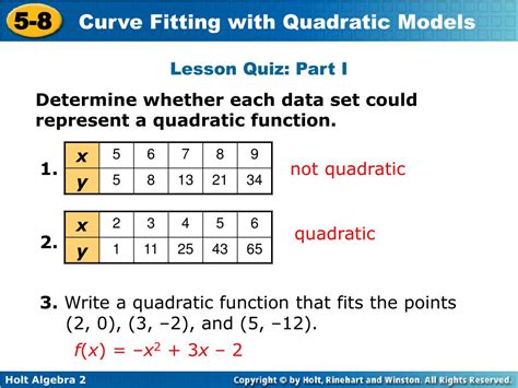 ppt use quadratic functions to model data use quadratic models to analyze and predict