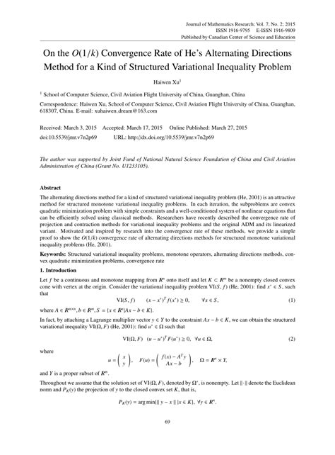 pdf on the o 1 k convergence rate of he s alternating directions method for a kind of