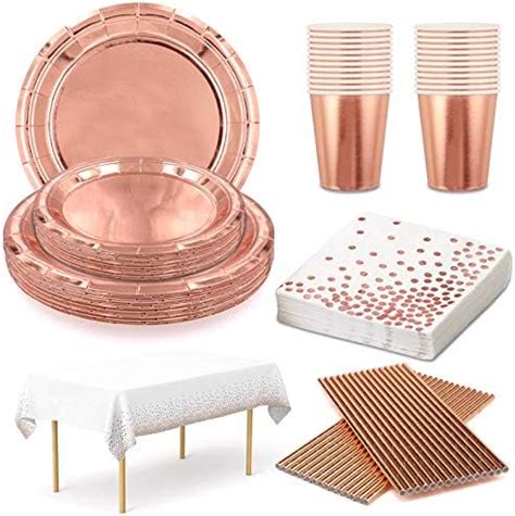 TOPWAYS Rosa Gold Oro Carta Piatti Stoviglie Compleanno Set Carta