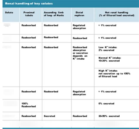 Renal Handling Of Common Substances Diagram Diagram Quizlet