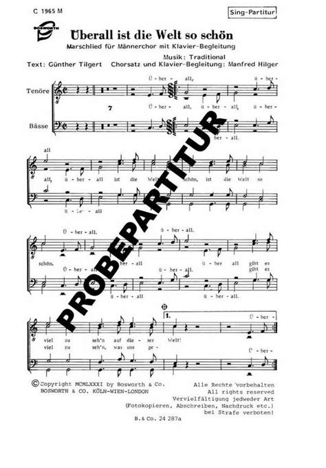 Überall ist Welt so schön für Männerchor Singpartitur Bosworth