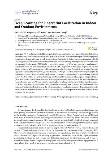 pdf deep learning for fingerprint localization in indoor and outdoor environments
