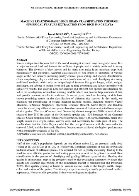 pdf machine learning based rice grain classification through numerical feature extraction from