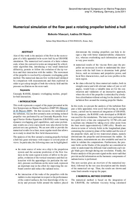 pdf numerical simulation of the flow past a rotating propeller behind a hull andrea di