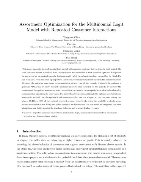 pdf assortment optimization for the multinomial logit model with repeated customer interactions