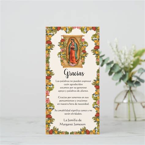 Tarjeta De Agradecimiento Virgen Guadalupe María Condolencia Funeral