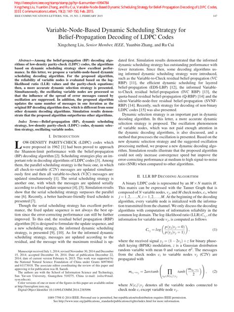 pdf variable node based dynamic scheduling strategy for belief propagation decoding of ldpc codes