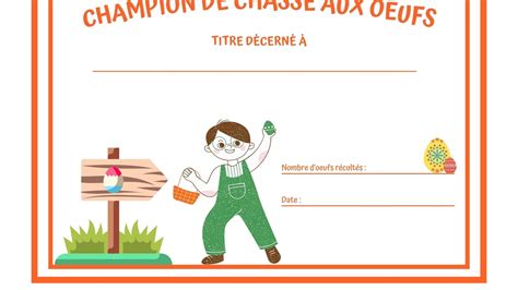 Diplôme Champion de chasse aux oeufs
