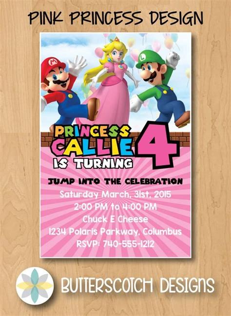 Super Mario Princess Peach Birthday Invitation Pick From 2 Etsy