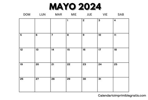 Plantillas De Calendario En Blanco De Mayo De 2024