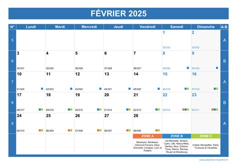 Calendrier Février 2025 à imprimer