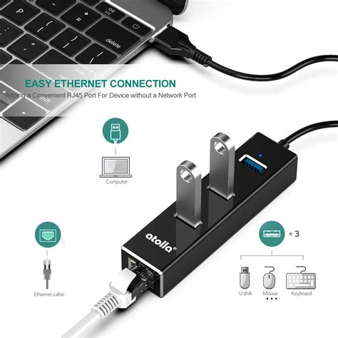 Atolla USB 3 0 Hub Aluminum USB To Ethernet Adapter With 3 USB 3 0
