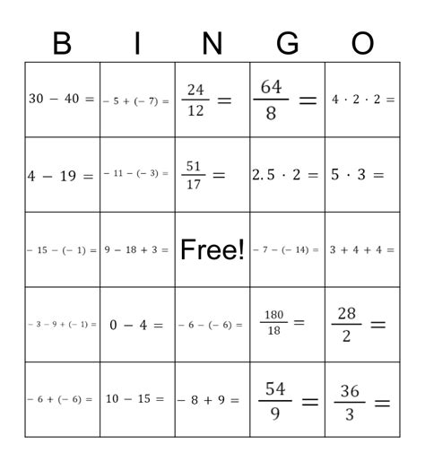 Rational Number Christmas Bingo Card