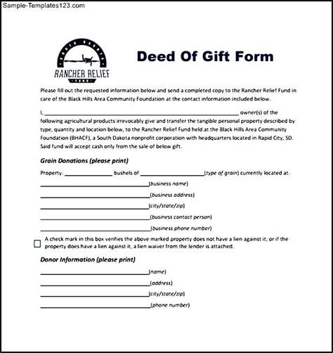 Rancher Relief Deed Of Gift Form Sample Templates Sample Templates