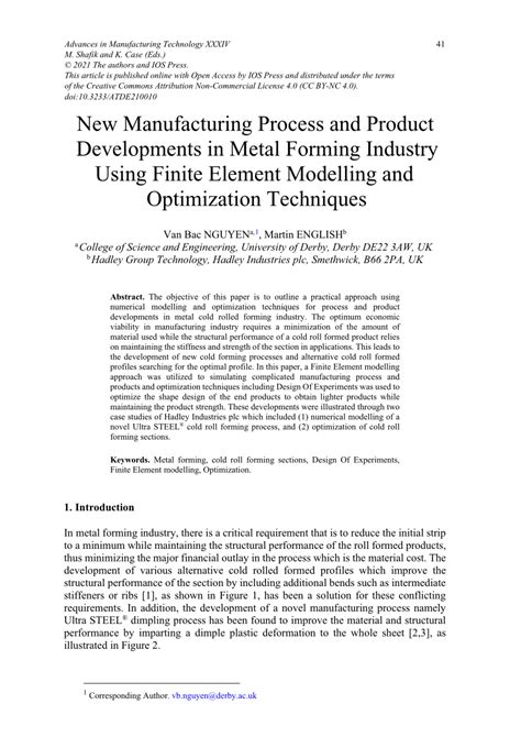 pdf new manufacturing process and product developments in metal forming industry using finite
