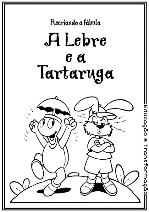 Imagens da fábula A lebre e a tartaruga para colorir e produção de