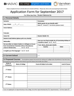 Fillable Online Varndean Ac Application Form For September 2017