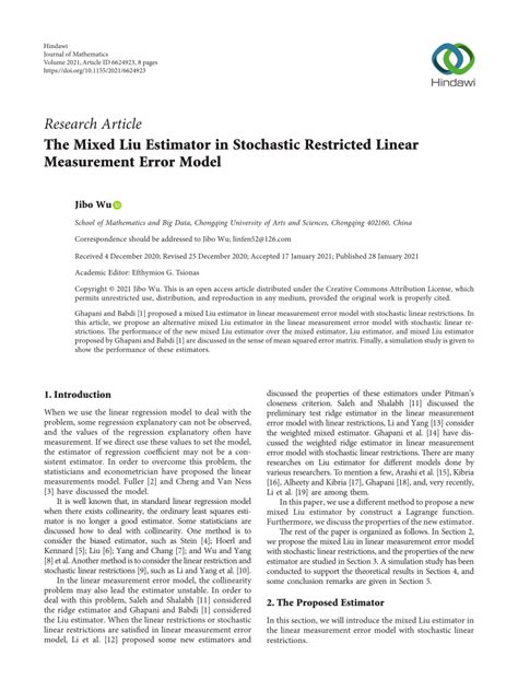 pdf the mixed liu estimator in stochastic restricted linear