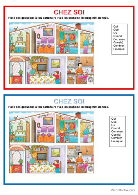 Travail à deux Chez soi décrire un Français FLE fiches pedagogiques