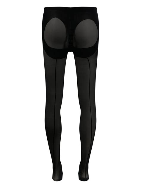 Wolford X Mugler Black Mesh Panel Tights Browns
