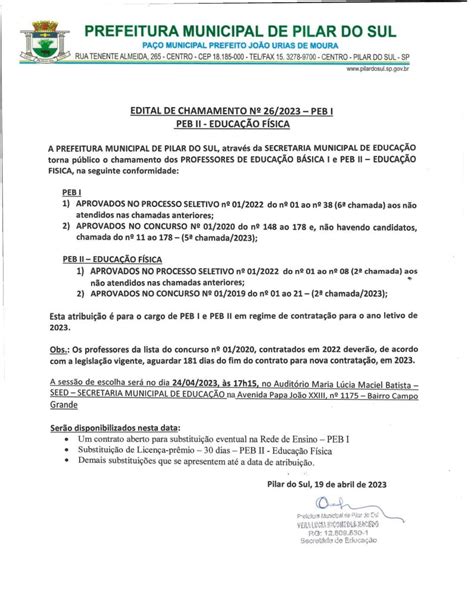 Notícia EDITAL DE CHAMAMENTO PÚBLICO Nº 26 2023 Prefeitura