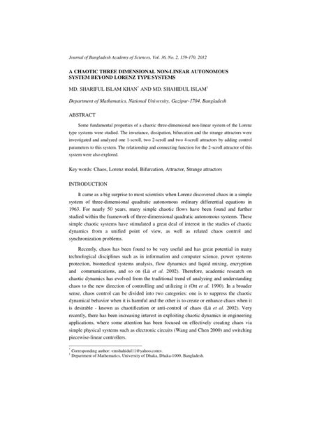 pdf a chaotic three dimensional non linear autonomous system beyond lorenz type systems