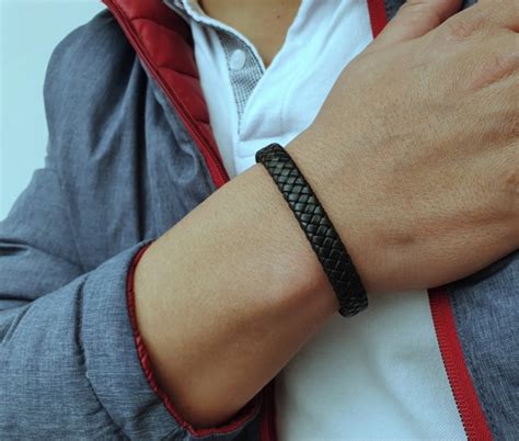 Pulseira Masculina de Couro Preto Trançado Elo7