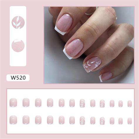MengghWITH GLUE24pcs False Nails Simple French Almond Shape False