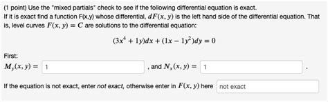 solved 1 point use the mixed partials check to see if