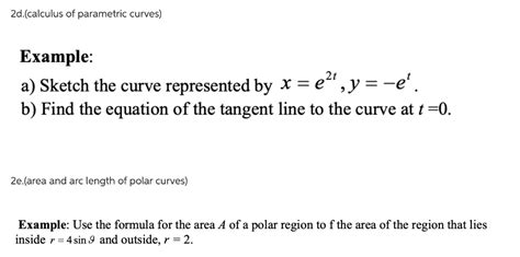 solved 2d calculus of parametric curves example 2t a sketch the curve represented by x e