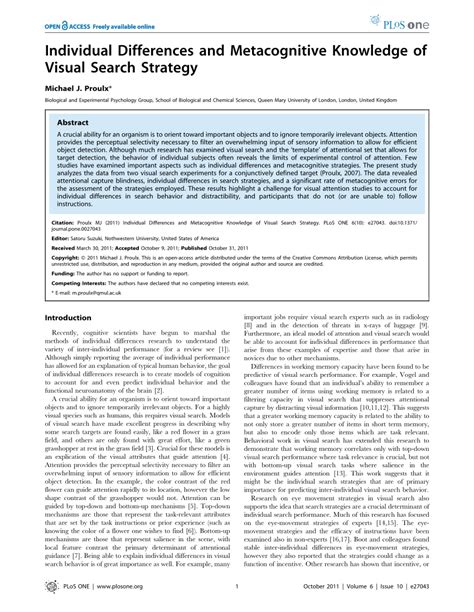 pdf individual differences and metacognitive knowledge of visual search strategy