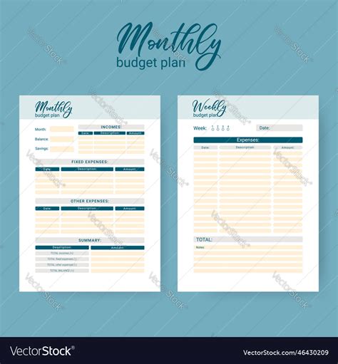 Printable Personal Monthly Budget Planner Vector Image