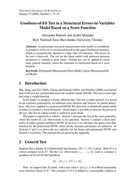 pdf goodness of fit test in a structural errors in variables model based on a score function