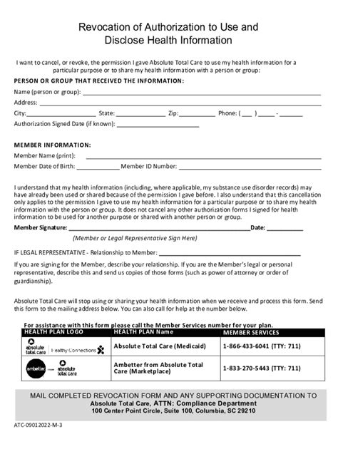 Fillable Online Revocation Of Authorization To Use And Disclose Health
