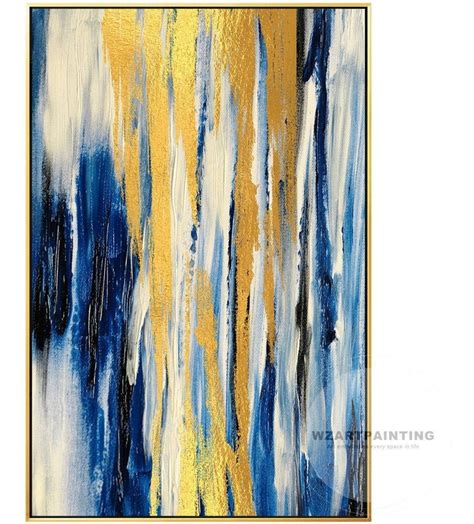 Cuadro Moderno Abstracto Azul Dorado Pintado A Mano 1 40m Mercado Libre