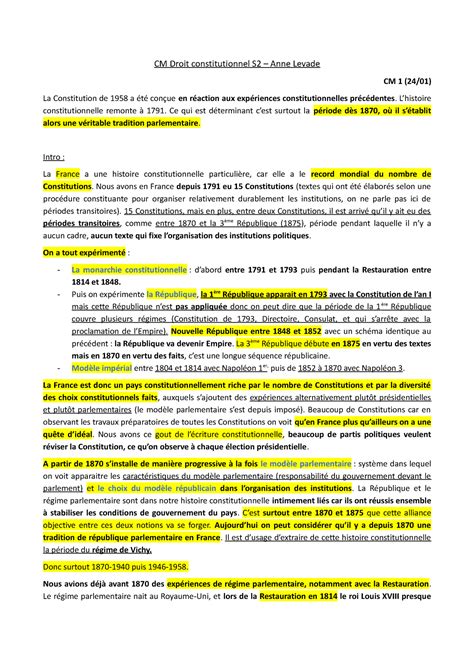 CM GOAT Droit Constit S2 CM Droit Constitutionnel S2 Anne Levade CM