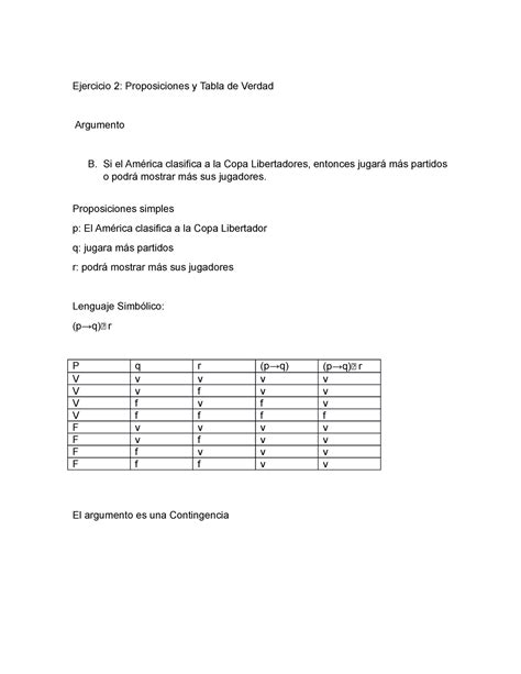 Ejercicio Trabajo Ejercicio Proposiciones Y Tabla De Verdad