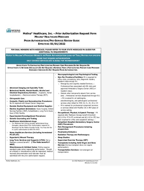 Fillable Online MOLINA HEALTHCARE MARKET PLACE PRIOR AUTHORIZATION PRE