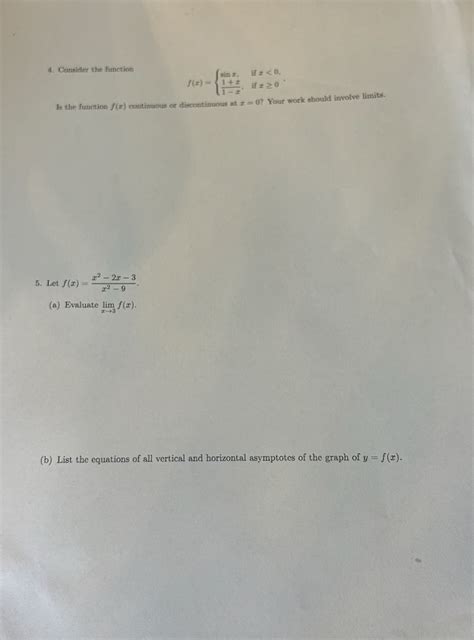 solved 4 consider the function f x {sinx 1−x1 x if x