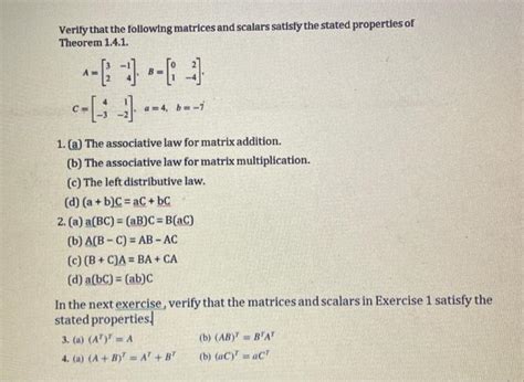 solved verify that the following matrices and scalars