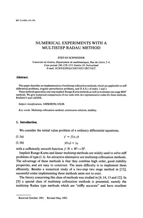 pdf numerical experiments with a multistep radau method